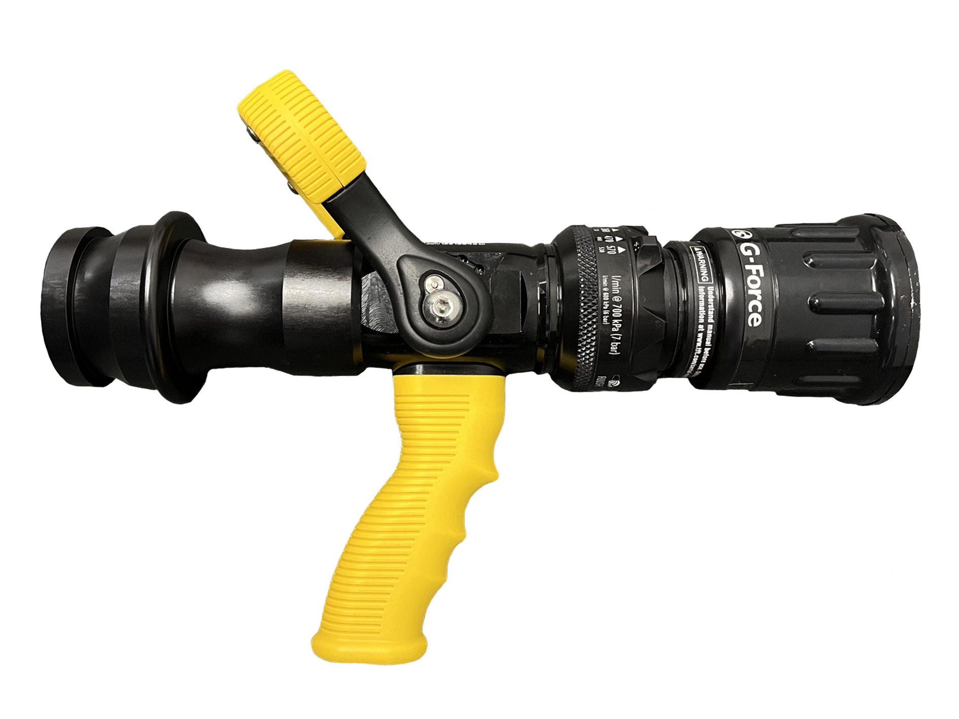 Handline Nozzles - TFT G-FORCE SERIES 2.5-inch BI Male Inlet Yellow Pistol Grip and Bail Handle ...